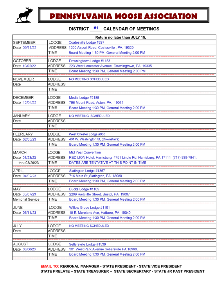 District 1 – Pennsylvania Moose Association
