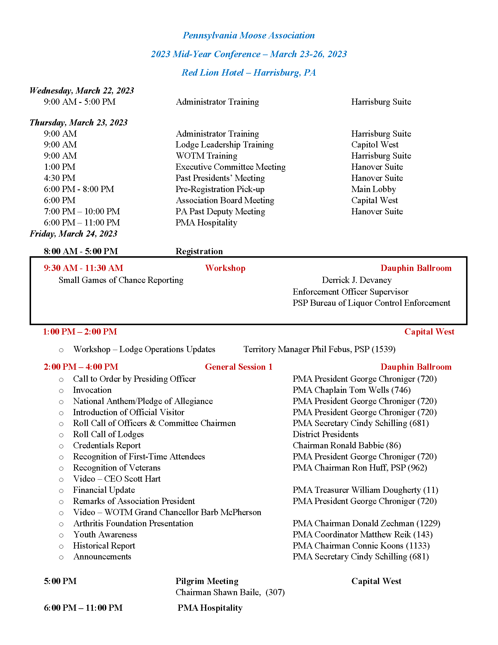 Mid-Year Conference & State Convention – Pennsylvania Moose Association