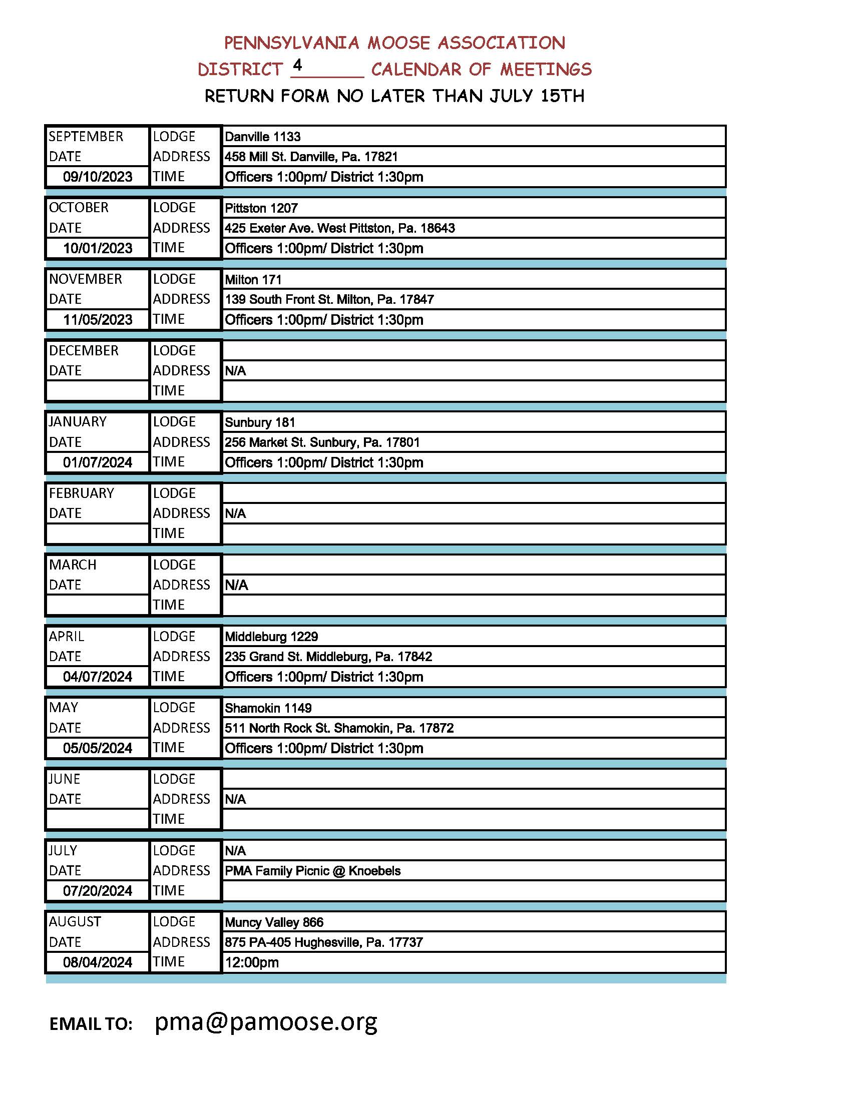 District 4 – Pennsylvania Moose Association