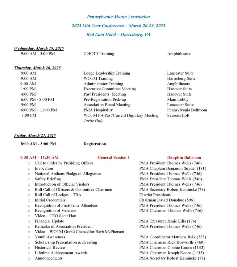 Conference – Convention – Pennsylvania Moose Association